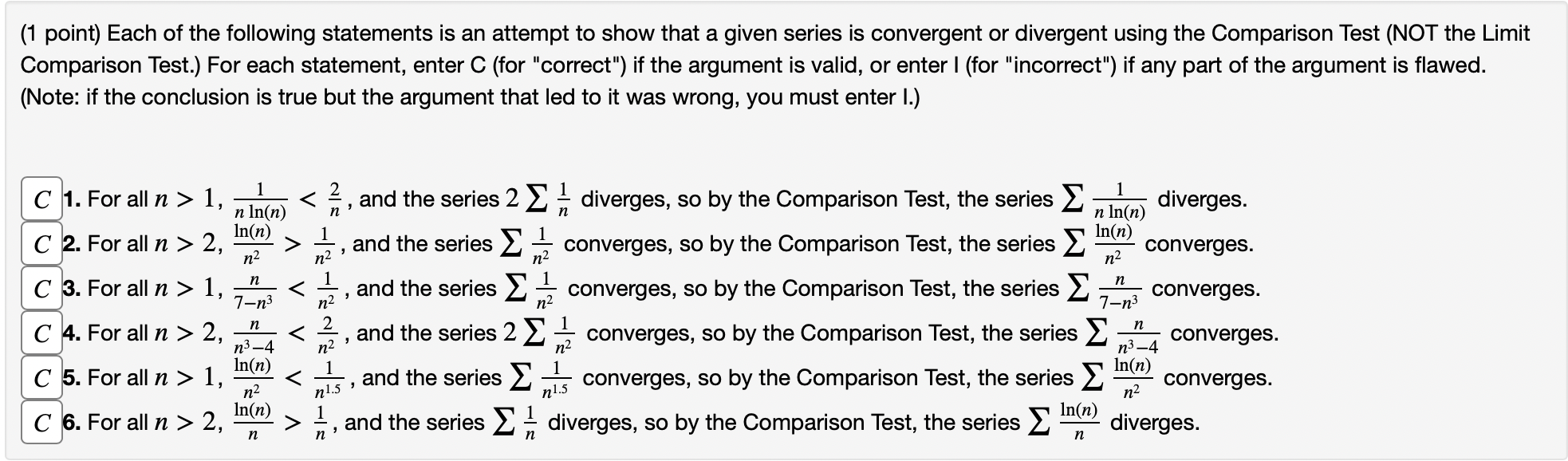 Solved (1 point) Each of the following statements is an | Chegg.com