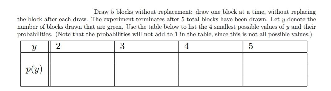 Solved Draw 5 blocks without replacement: draw one block at | Chegg.com