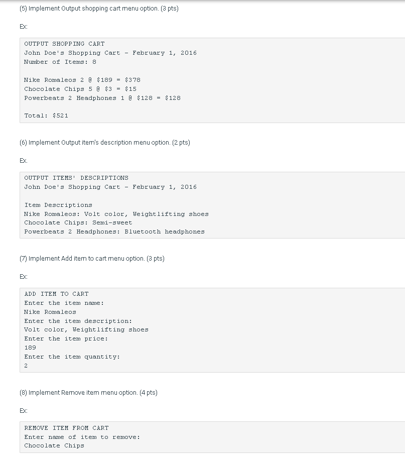 Solved 8.31 Clone of LAB∗ : Program: Online shopping cart | Chegg.com
