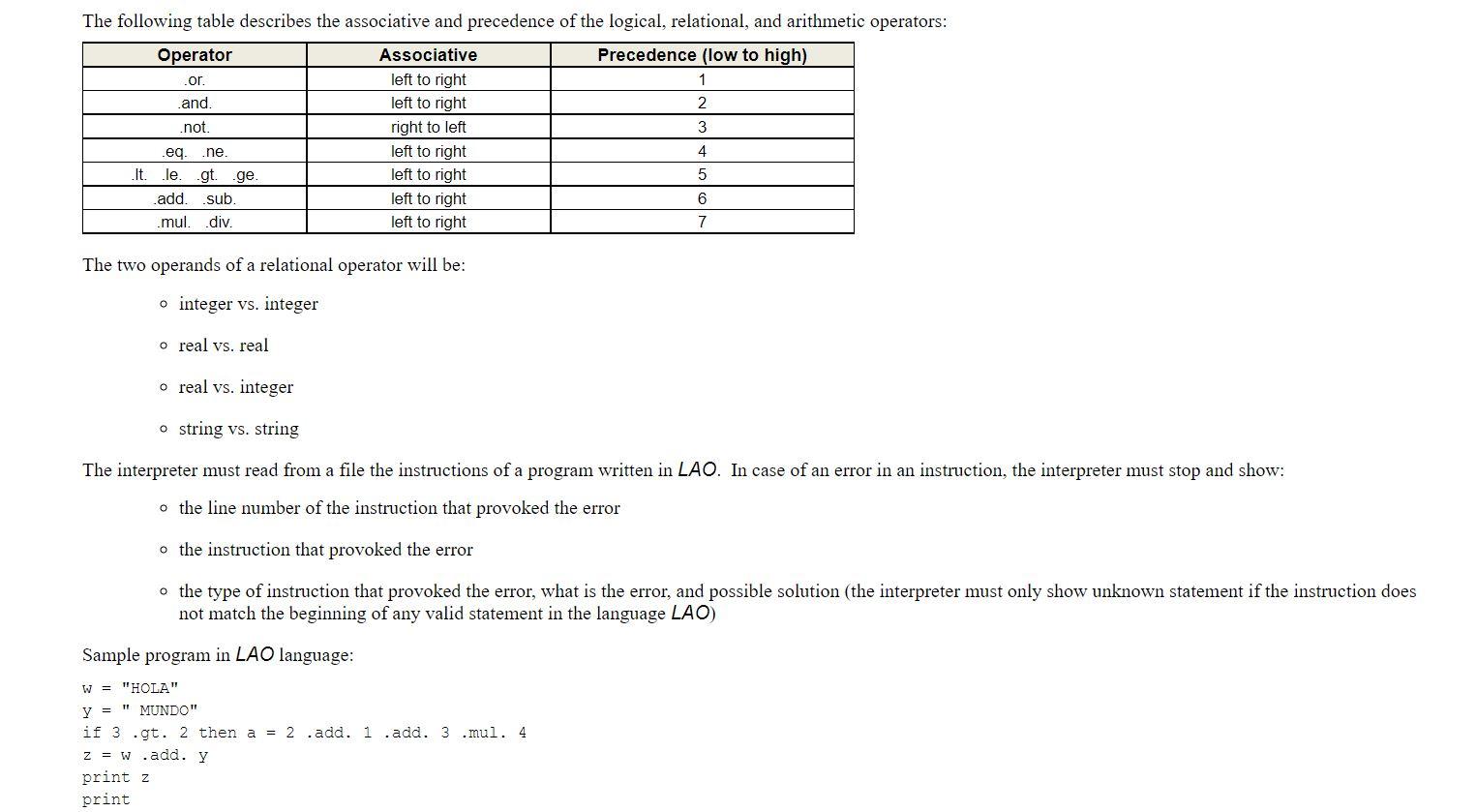 Solved Design And Implement An Interpreter In Java That 2857