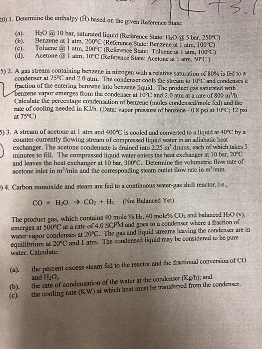 0) 1. Determine the enthalpy (A) based on the given | Chegg.com