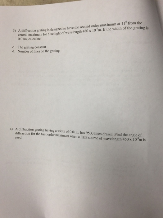 Solved A diffraction is designed to have the second order | Chegg.com