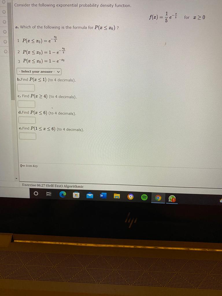 Solved Consider the following exponential probability | Chegg.com