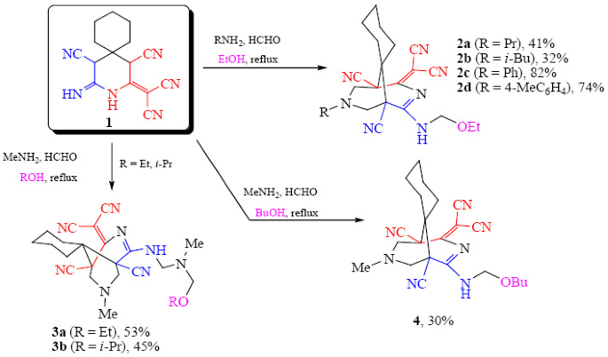 Solved NC CN RNH2, HCHO EtOH, reflux CN 2a (R = Pr), 41% 2b | Chegg.com