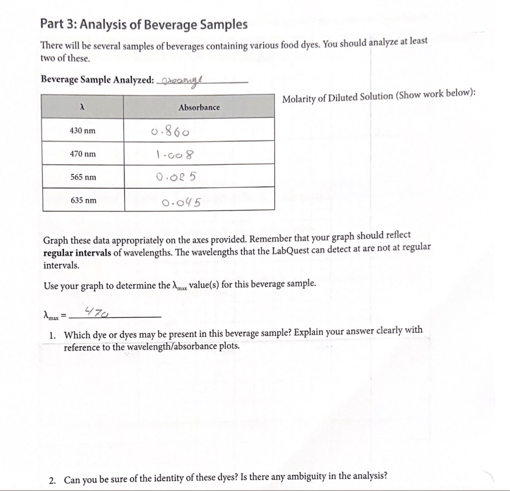 Solved Part 3: Analysis of Beverage Samples There will be | Chegg.com