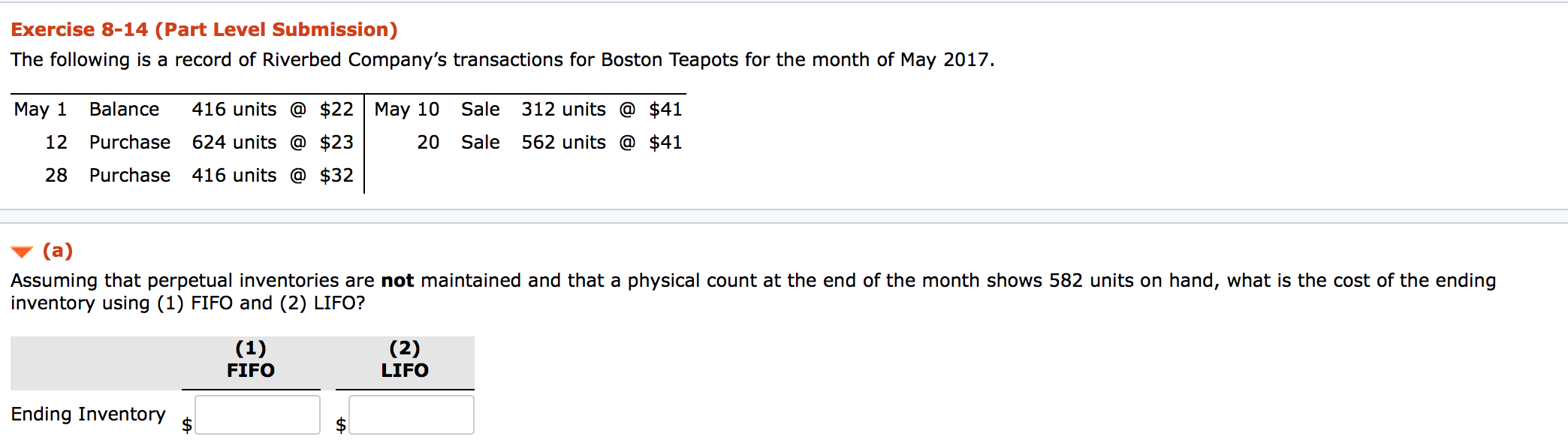 Solved Exercise 8-14 (Part Level Submission) The following | Chegg.com