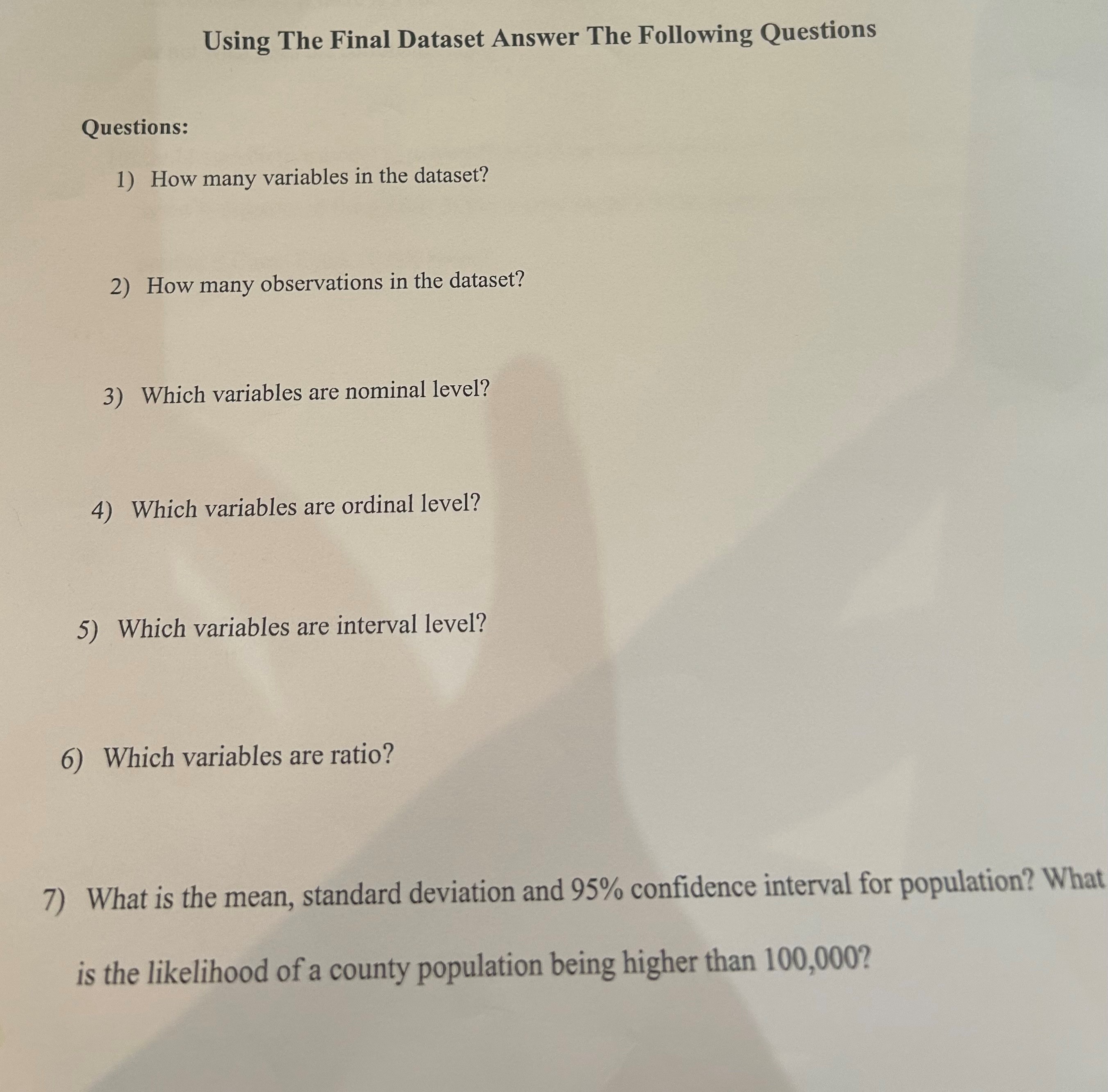 Solved DATASHEETUsing The Final Dataset Answer The Following | Chegg.com