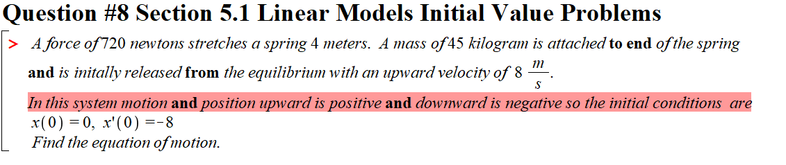 Solved m Question #8 Section 5.1 Linear Models Initial Value | Chegg.com