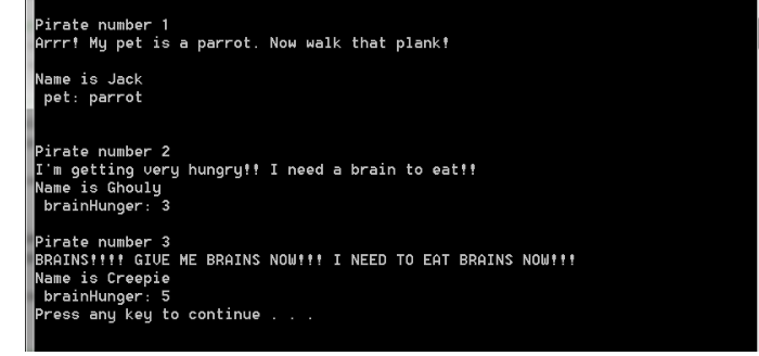 Solved Create a Pirate class using a separate header file | Chegg.com