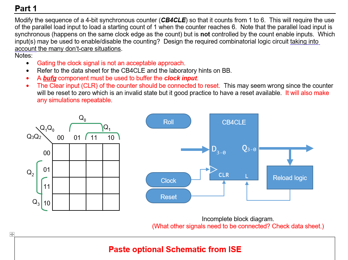 Part 1 Modify the sequence of a 4-bit synchronous | Chegg.com