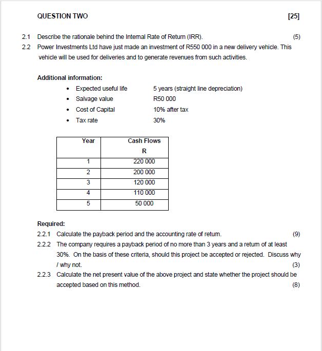 Solved 2.1 ﻿Describe the rationale behind the Internal Rate | Chegg.com