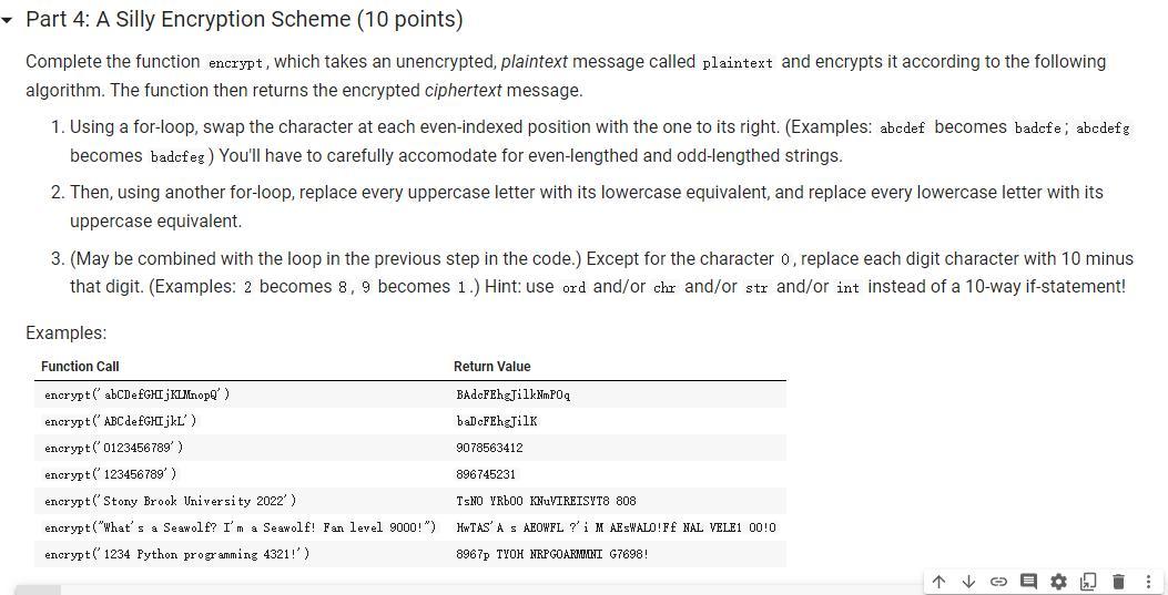 Solved Part 4: A Silly Encryption Scheme (10 points) | Chegg.com