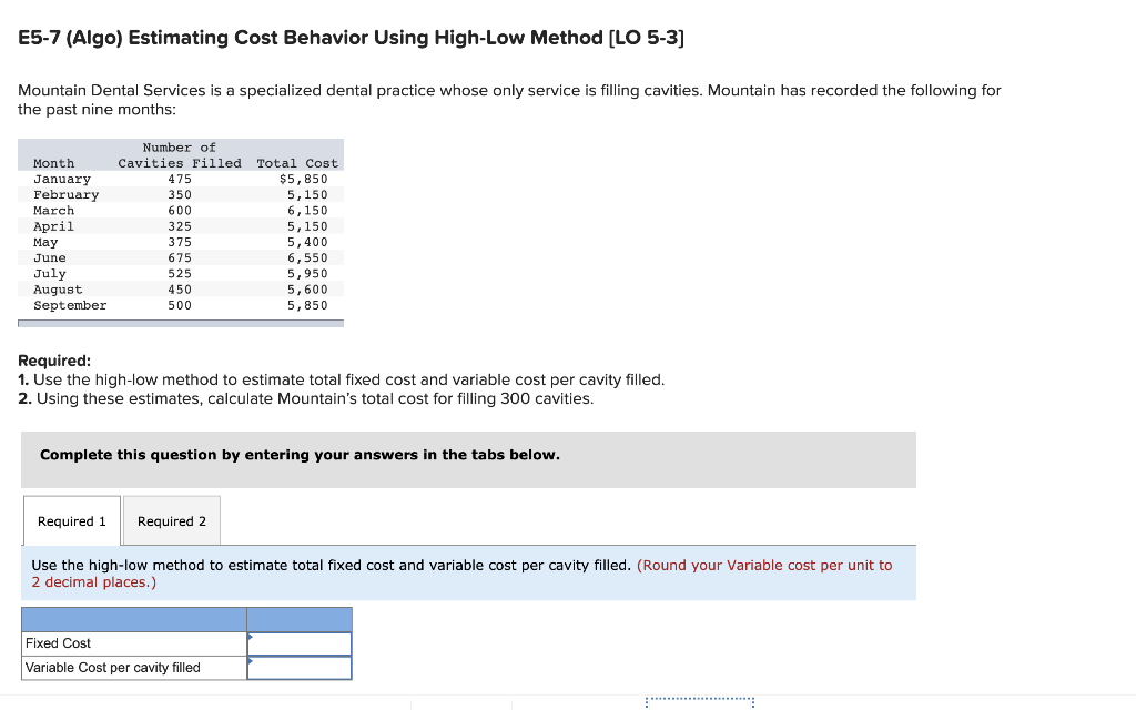 Solved E5-7 (Algo) Estimating Cost Behavior Using High-Low | Chegg.com