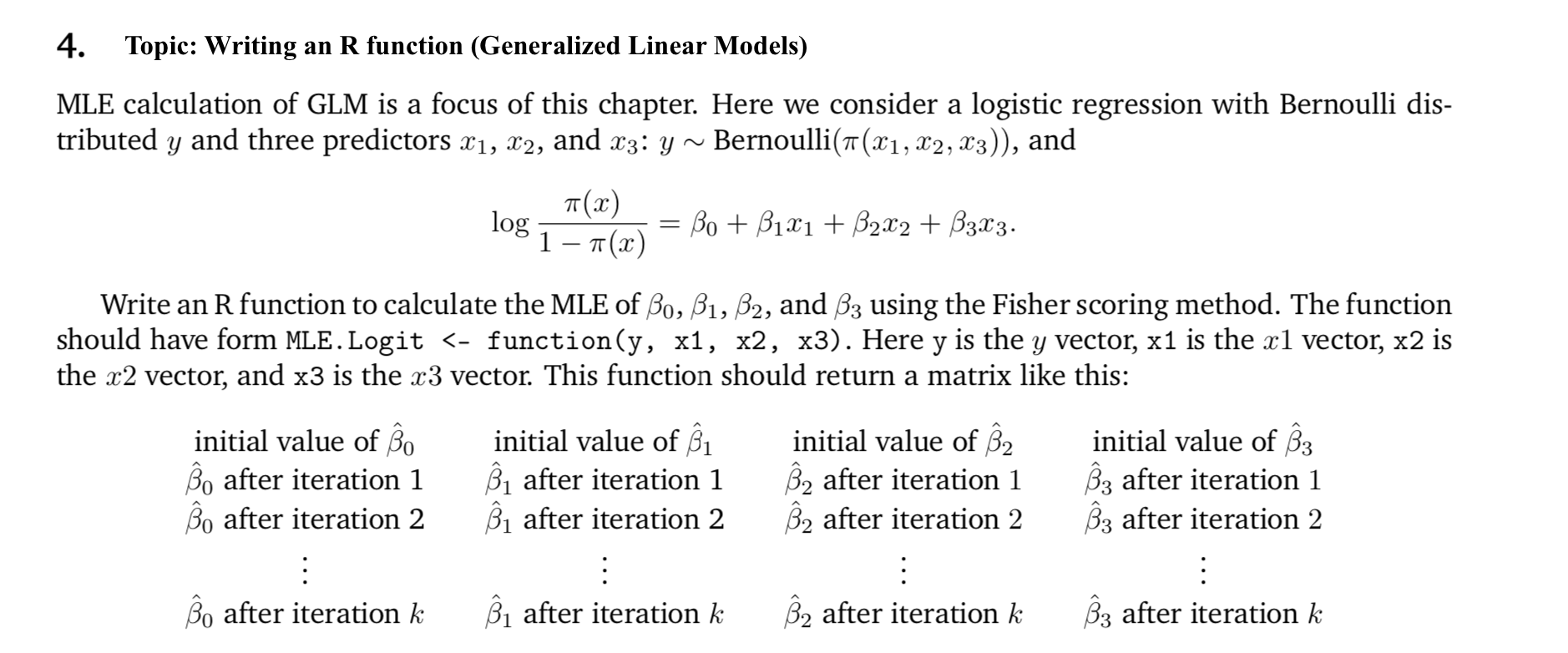 Solved 4. Topic: Writing an R function (Generalized Linear | Chegg.com