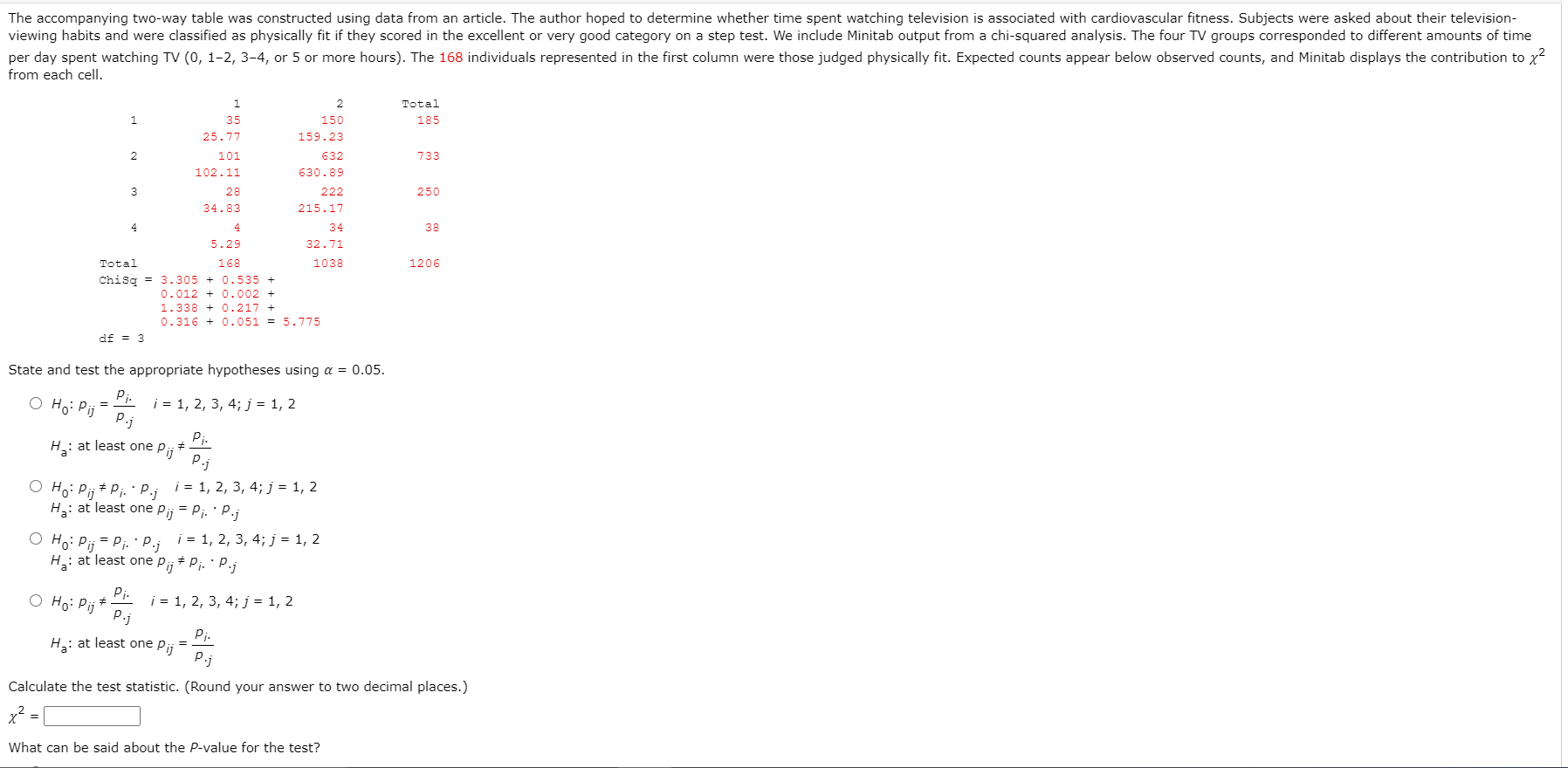 Solved The accompanying two-way table was constructed using | Chegg.com