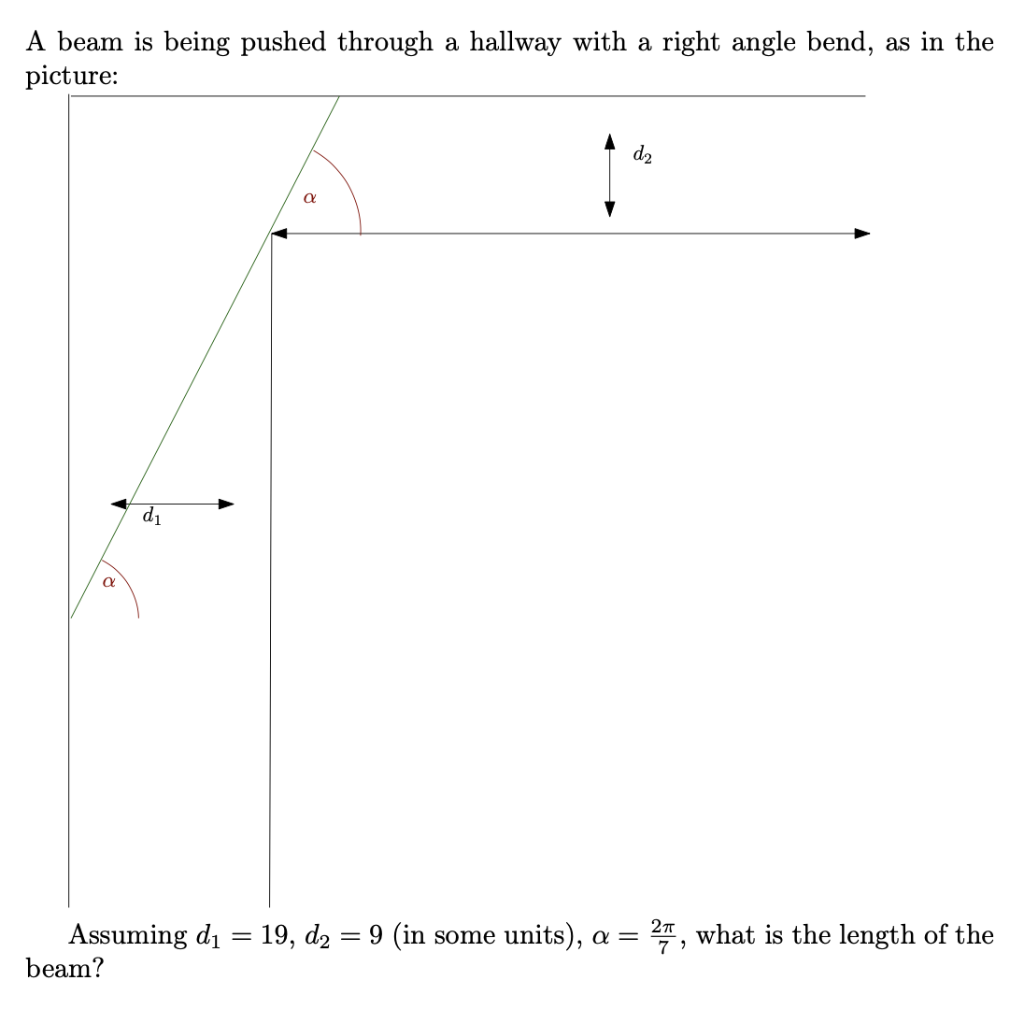 Solved A beam is being pushed through a hallway with a right | Chegg.com