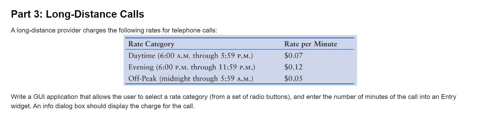 Solved Part 3: Long-Distance Calls A long-distance provider | Chegg.com