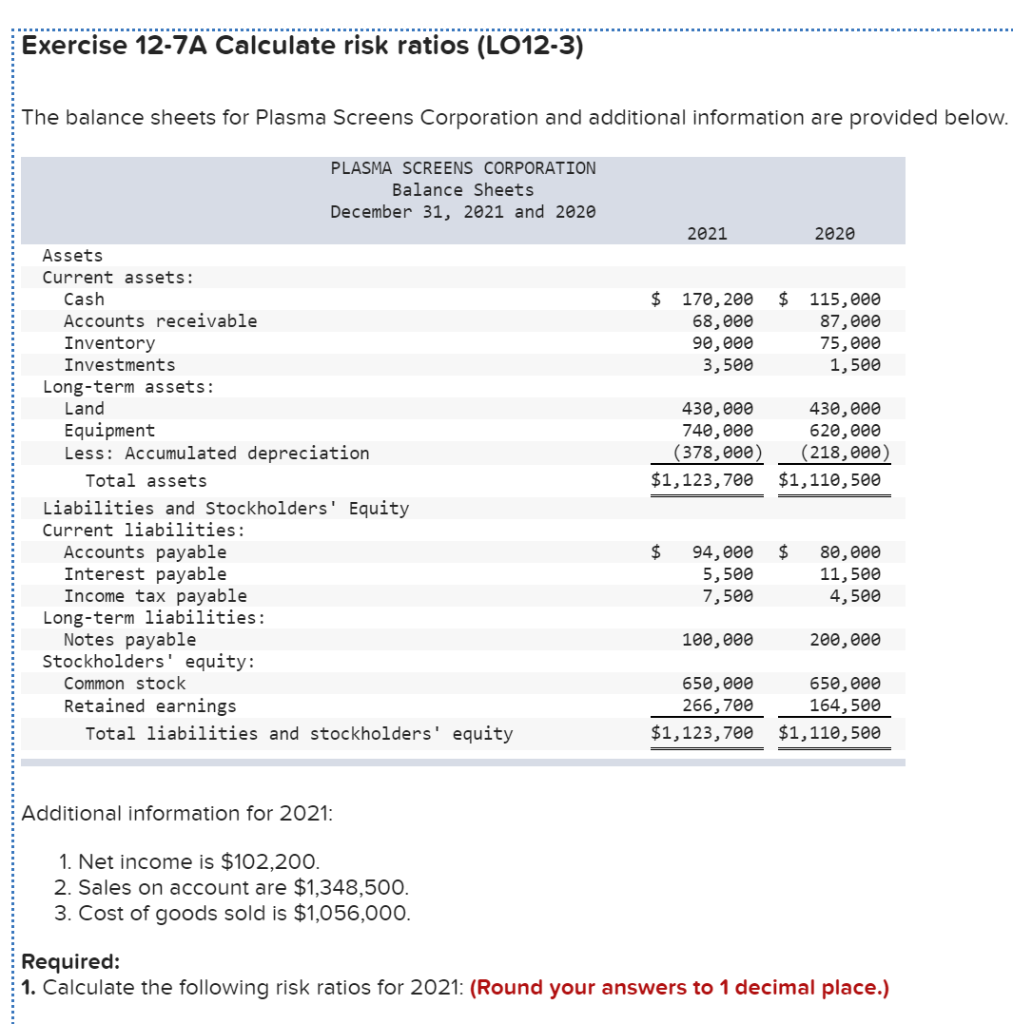 Solved Exercise 12-7A Calculate risk ratios (LO12-3) The | Chegg.com