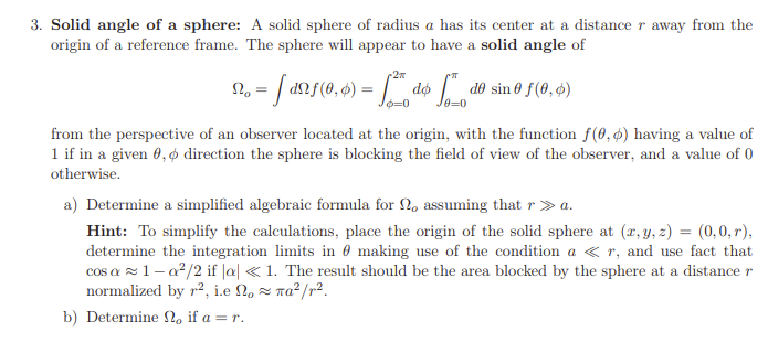 Solved 3. Solid angle of a sphere: A solid sphere of radius | Chegg.com