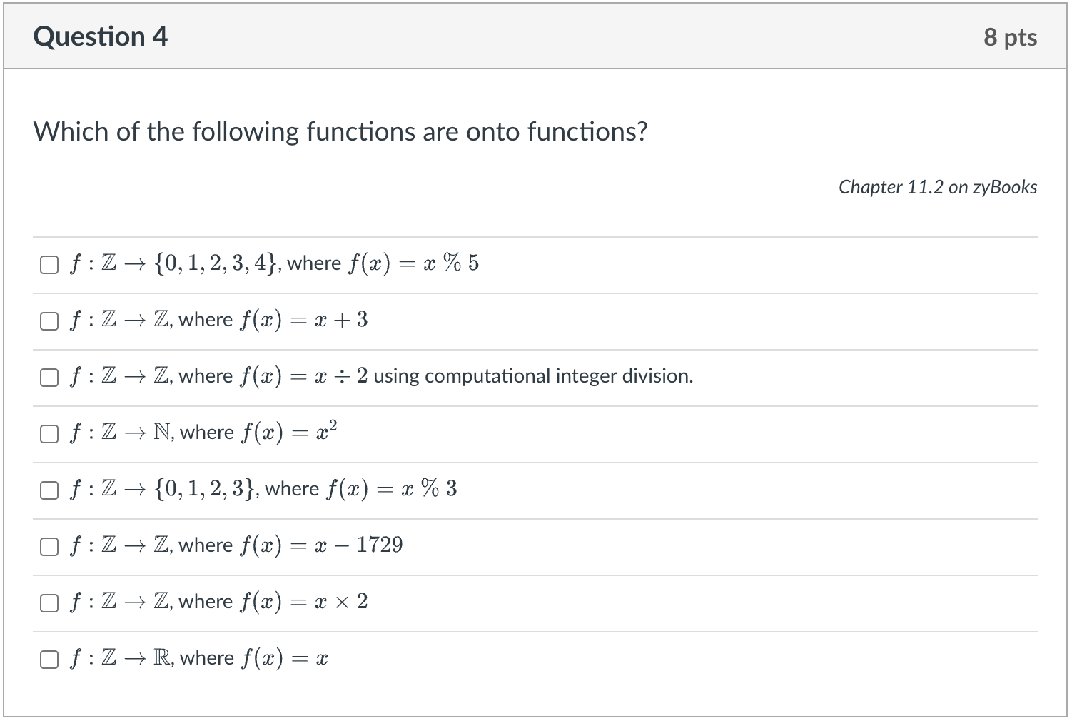 Solved Consider the following functions f:Z→Z. Which of the | Chegg.com