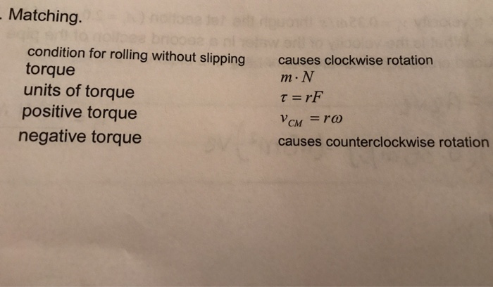 Solved Matching. condition for rolling without slipping | Chegg.com