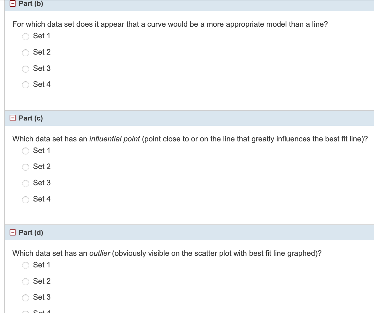 The four data sets below were created by statistician | Chegg.com