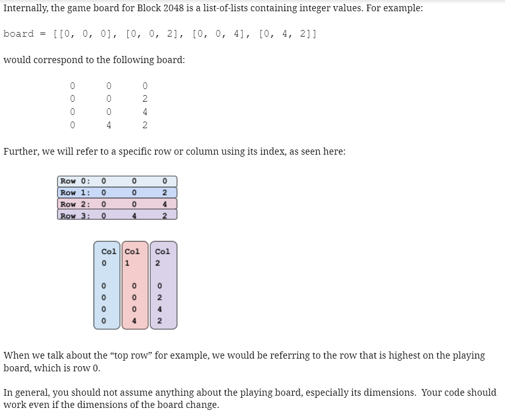 Solved Internally, the game board for Block 2048 is a | Chegg.com