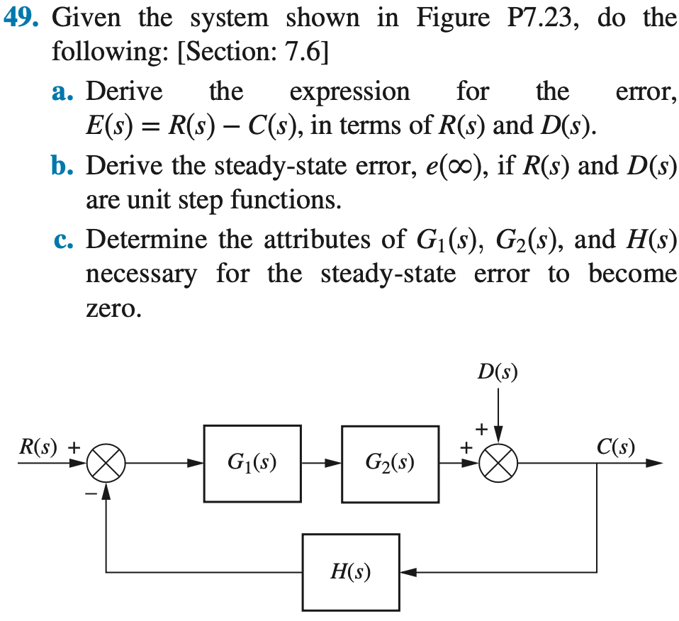 Solved 49. Given the system shown in Figure P7.23, do the | Chegg.com
