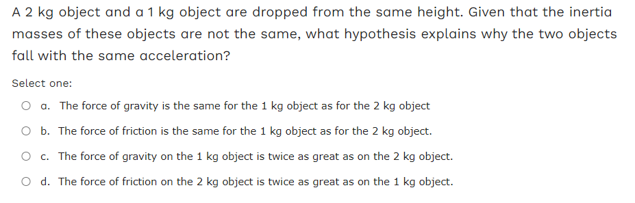 Solved A 2 kg object and a 1 kg object are dropped from the | Chegg.com