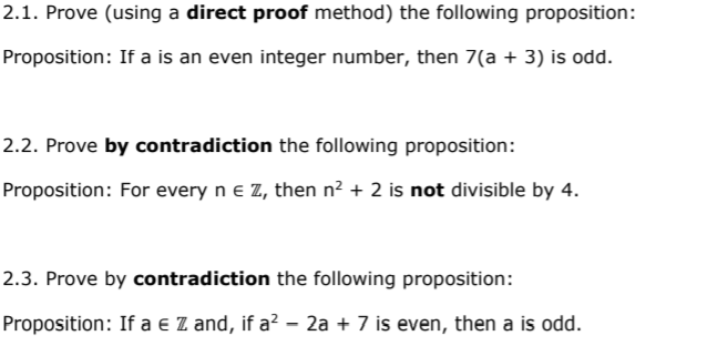 Solved 2.1. Prove (using a direct proof method) the | Chegg.com