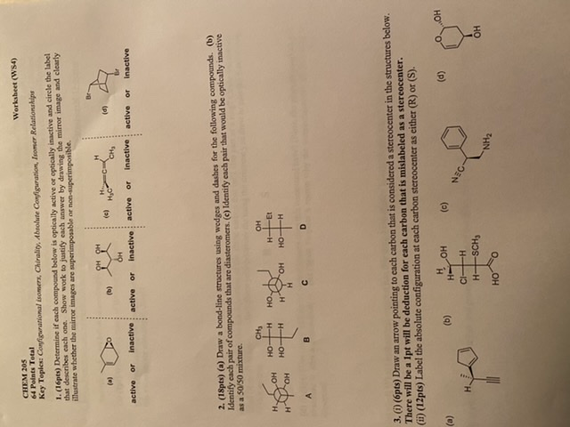 Solved CHEM 205 Worksheet (W56) 64 Points Total Key Toples: | Chegg.com