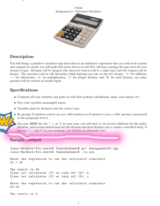 Solved CS135 Assignment 6: Cakkulator Simalator Description | Chegg.com