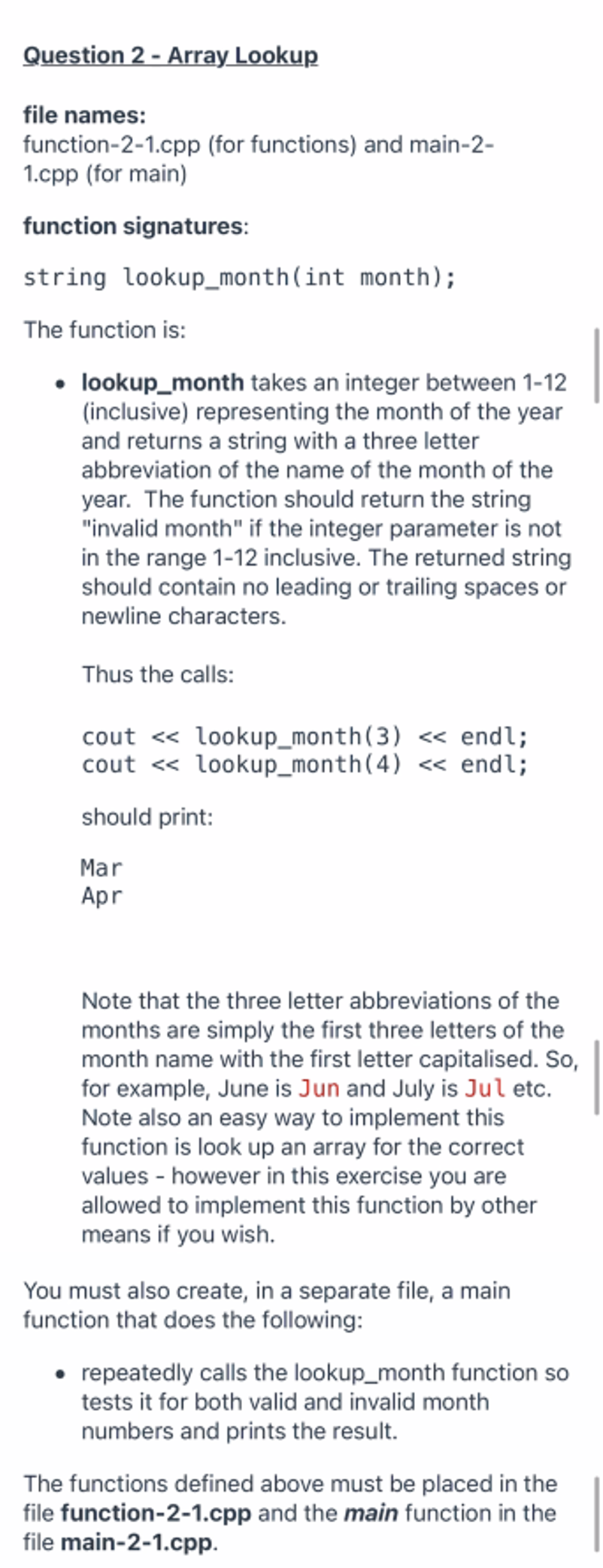 Solved Question 2 - Array Lookup file names: | Chegg.com