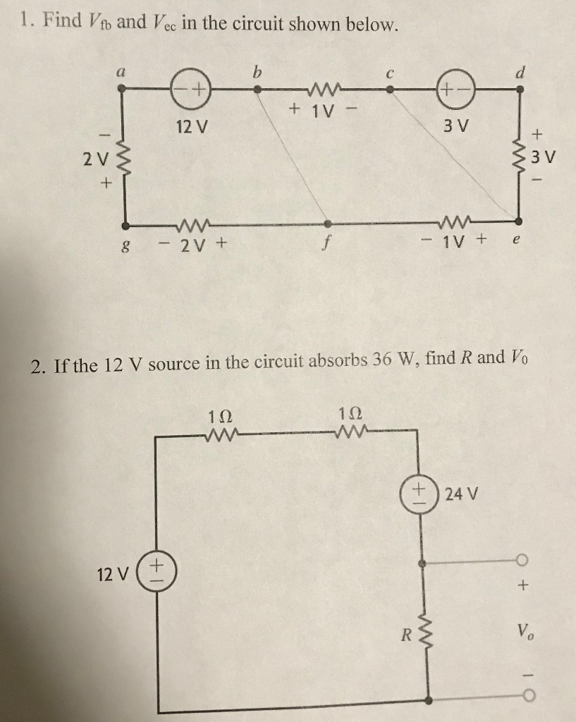 Solved 1. Find Vfb and Vec in the circuit shown below. om + | Chegg.com