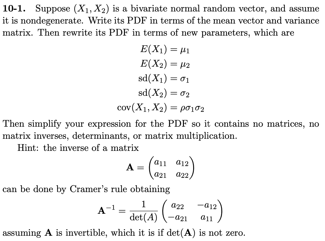 Solved 10-1. Suppose (X1, X2) is a bivariate normal random | Chegg.com