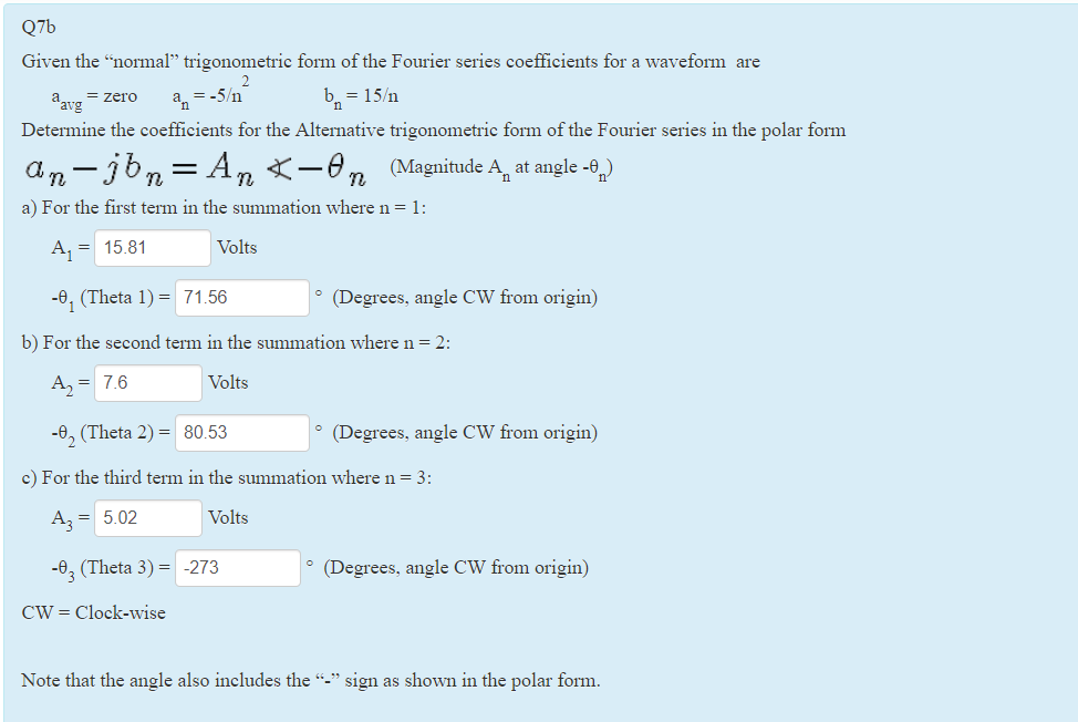 Solved Q7b Given the "normal" trigonometric form of the | Chegg.com