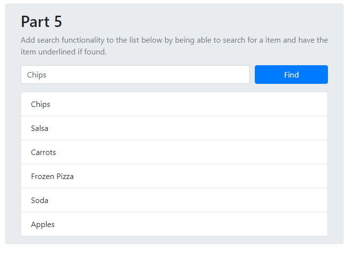 Solved Add search functionality to the list below by being | Chegg.com
