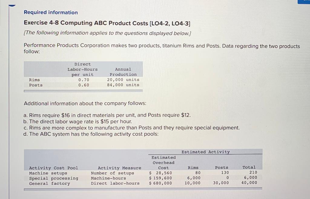 Solved Required information Exercise 4-8 Computing ABC | Chegg.com