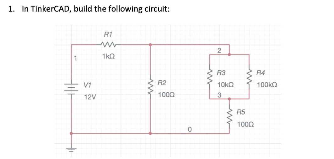 Solved 1. In TinkerCAD, build the following circuit: R1 Λ 2 | Chegg.com