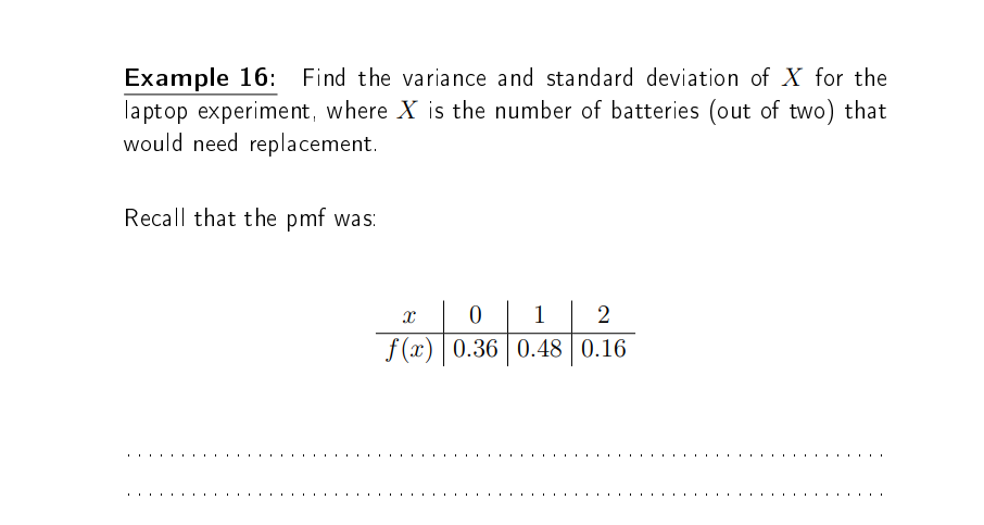 Solved Example 16: Find the variance and standard deviation | Chegg.com