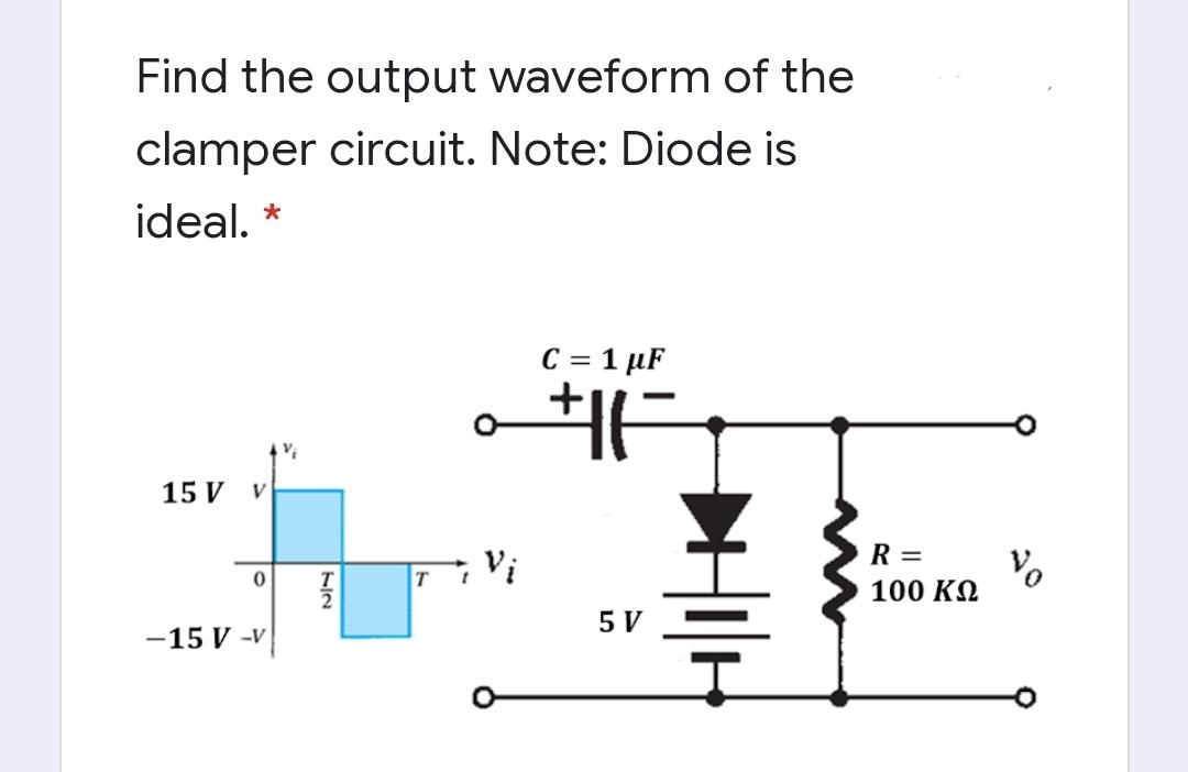Solved Find the output waveform of the clamper circuit. | Chegg.com