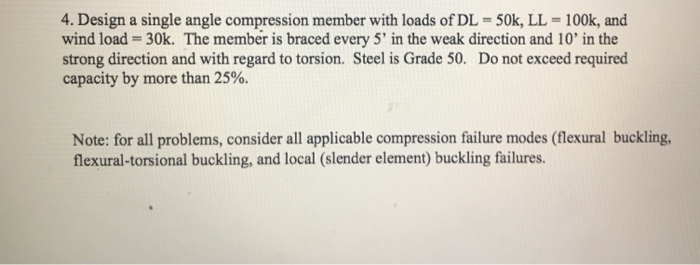 Solved 4. Design a single angle compression member with | Chegg.com