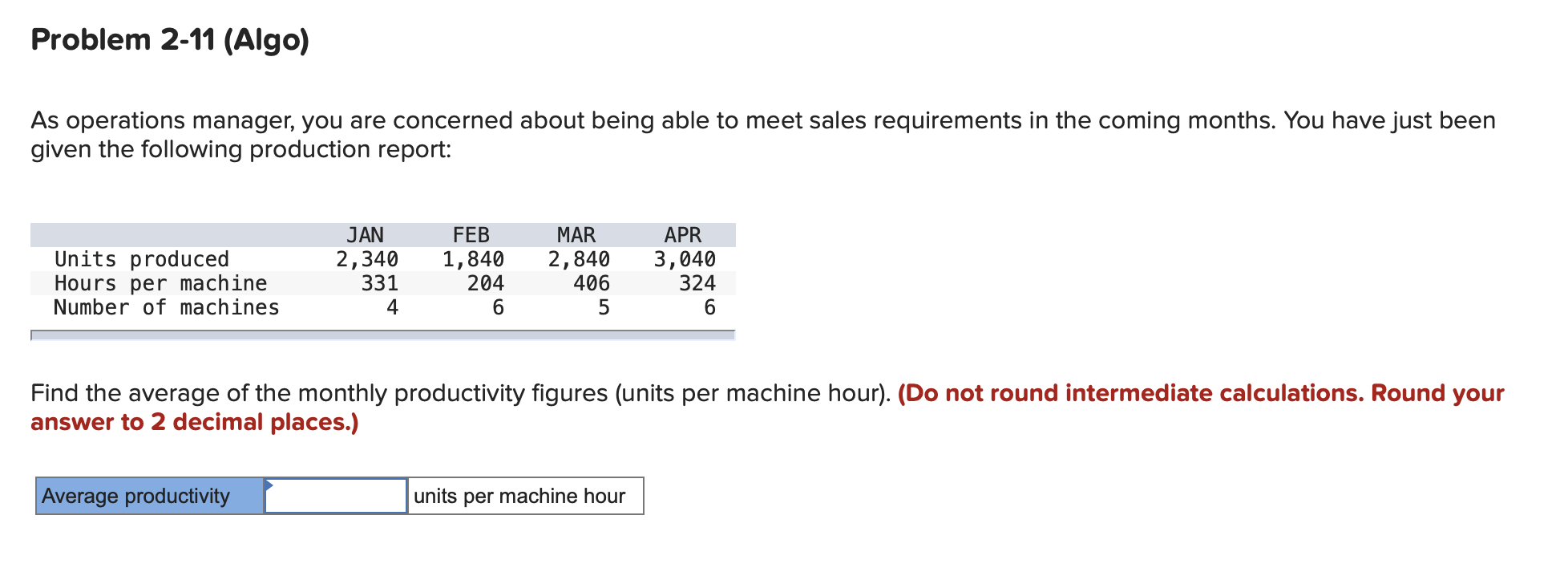 Solved Problem 2-11 (Algo)As operations manager, you are | Chegg.com