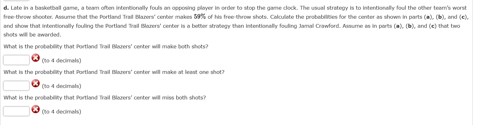 Solved d. Late in a basketball game, a team often | Chegg.com