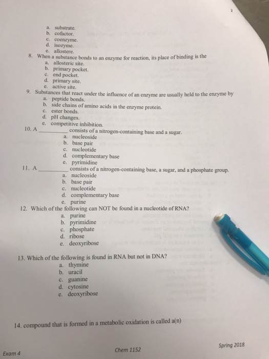 Solved Exam 4 Chem 1152 Spring 2018 April 18, 2018 | Chegg.com