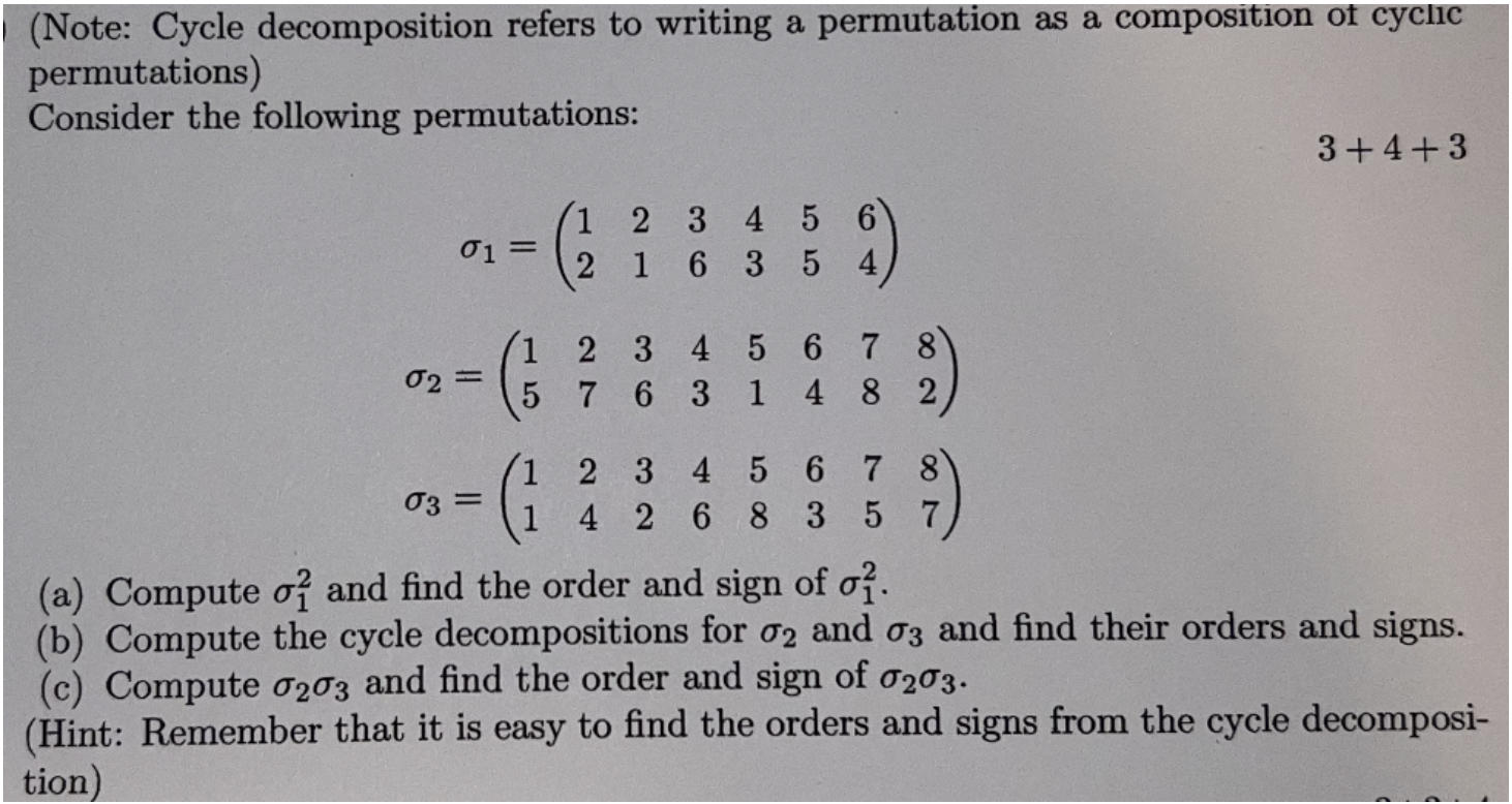 Solved Note Cycle Decomposition Refers To Writing A