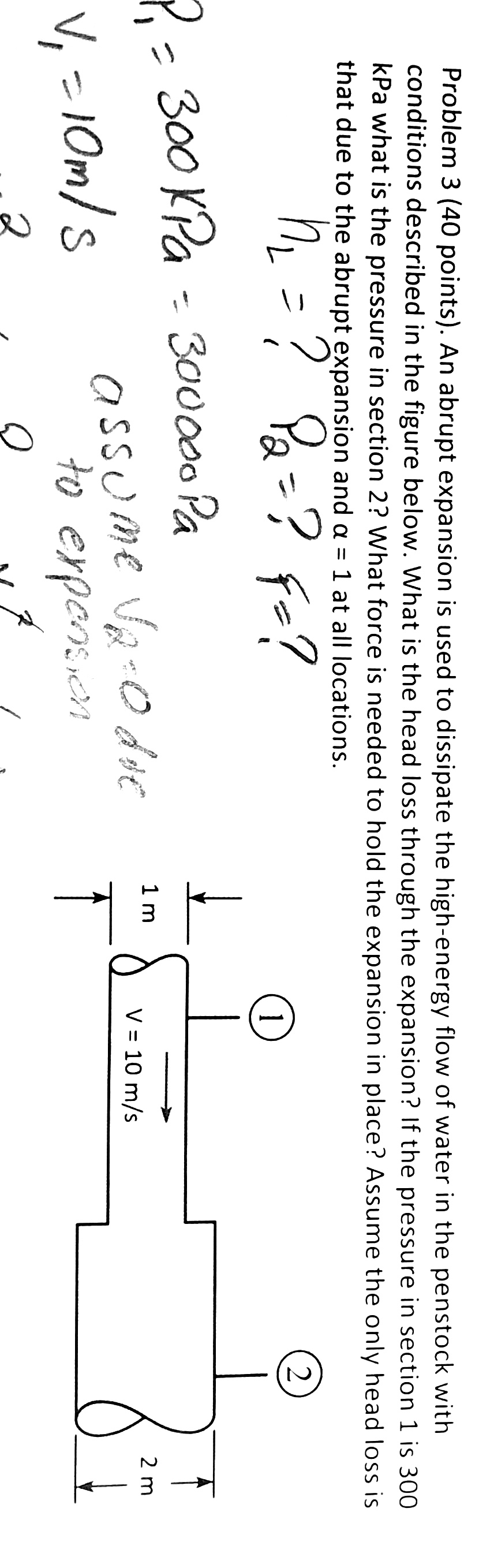 Solved Problem 3 (40 points). An abrupt expansion is used to | Chegg.com