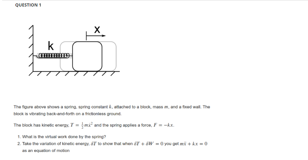 Solved QUESTION 1 x k The figure above shows a spring, | Chegg.com