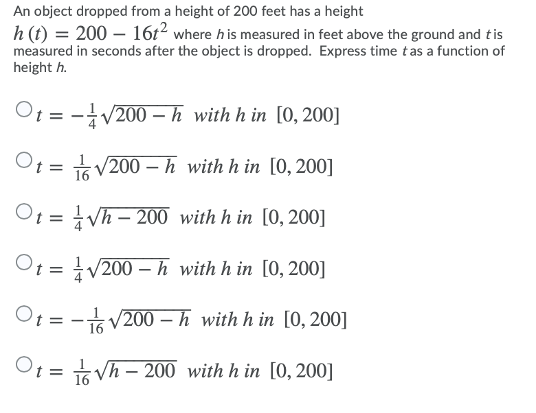 Solved An object dropped from a height of 200 feet has a | Chegg.com