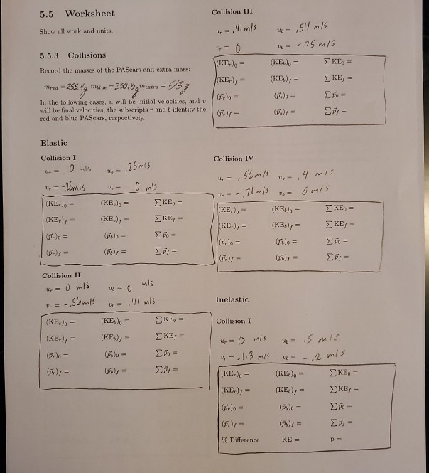 5.5 Worksheet Collision III Show all work and units. | Chegg.com
